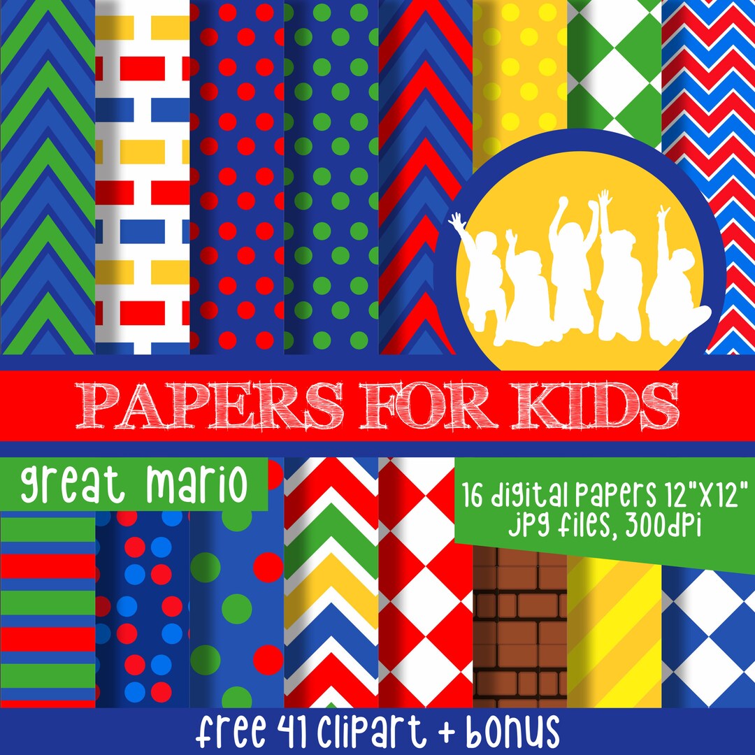 Great Mario, Digital Paper, Videogame Birthday, Backgrounds for ...