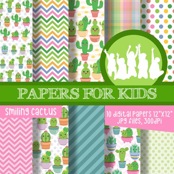 Smiling Cactus Digital Paper Birthday Cactus Background | Etsy