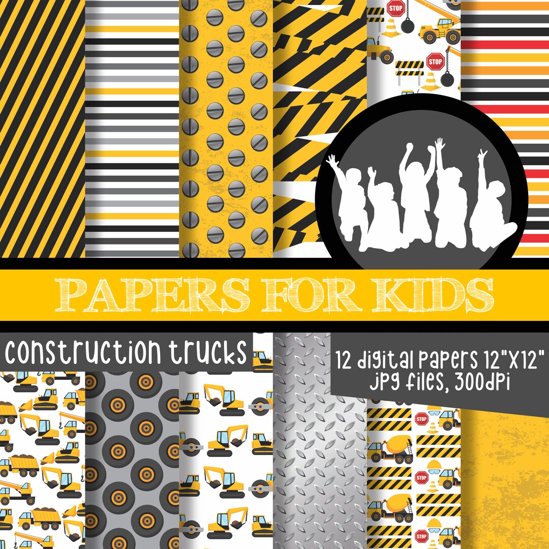 Construction Trucks, Digital Paper, Birthday, Construction Background ...