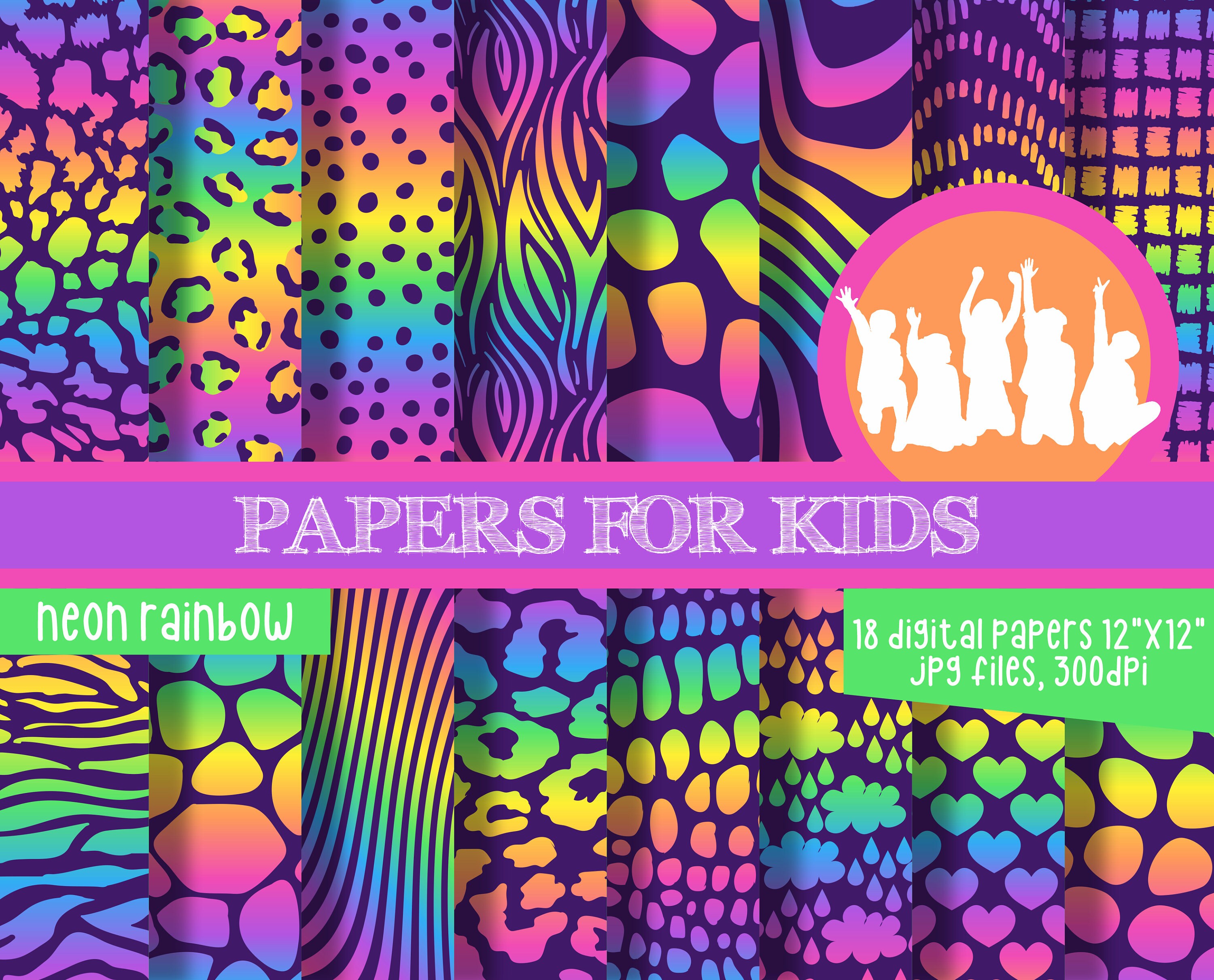 Neon Rainbow Digital Paper Birthday Neon Background Neon - Etsy