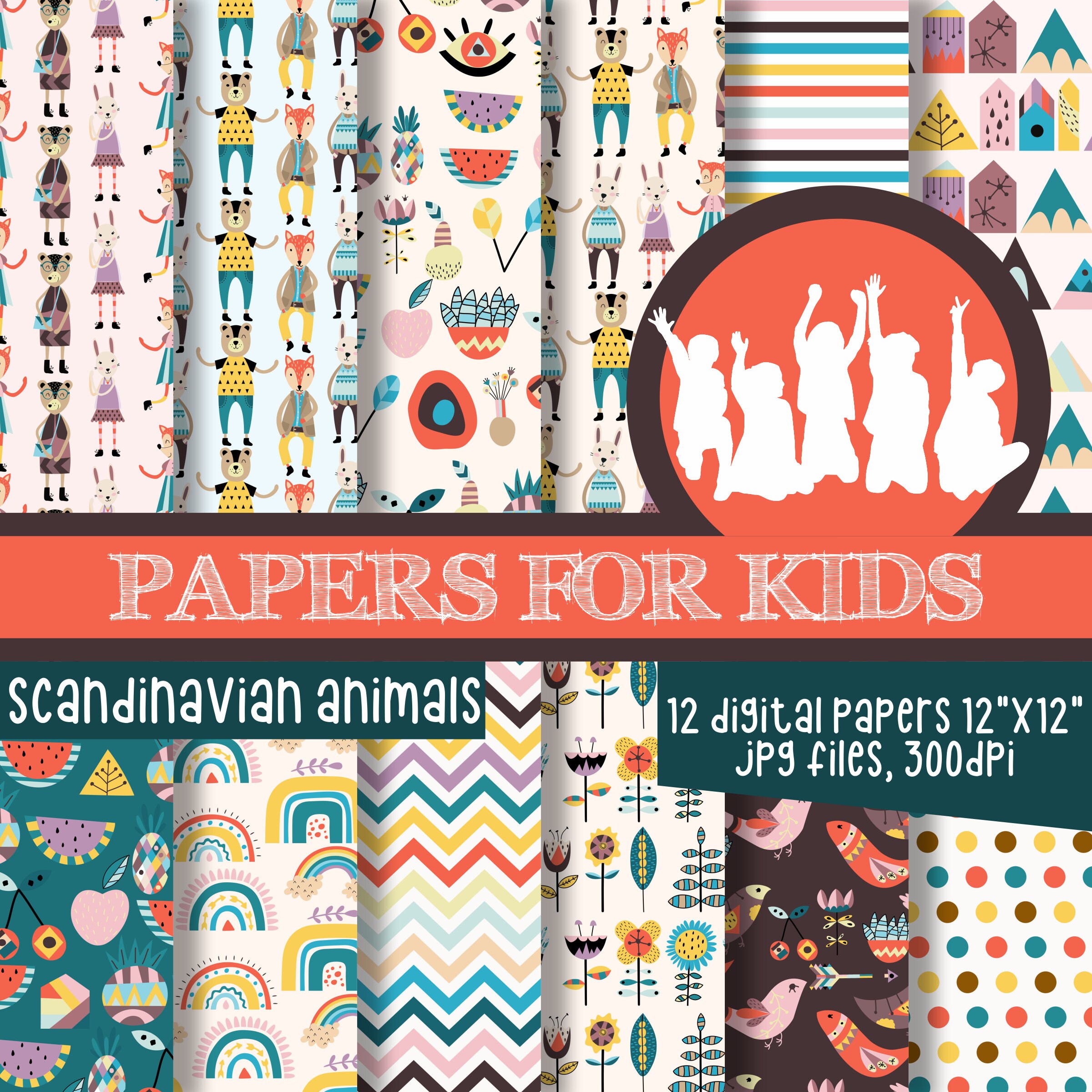 Scandinavian Animals Digital Paper Birthday Scandinavian - Etsy