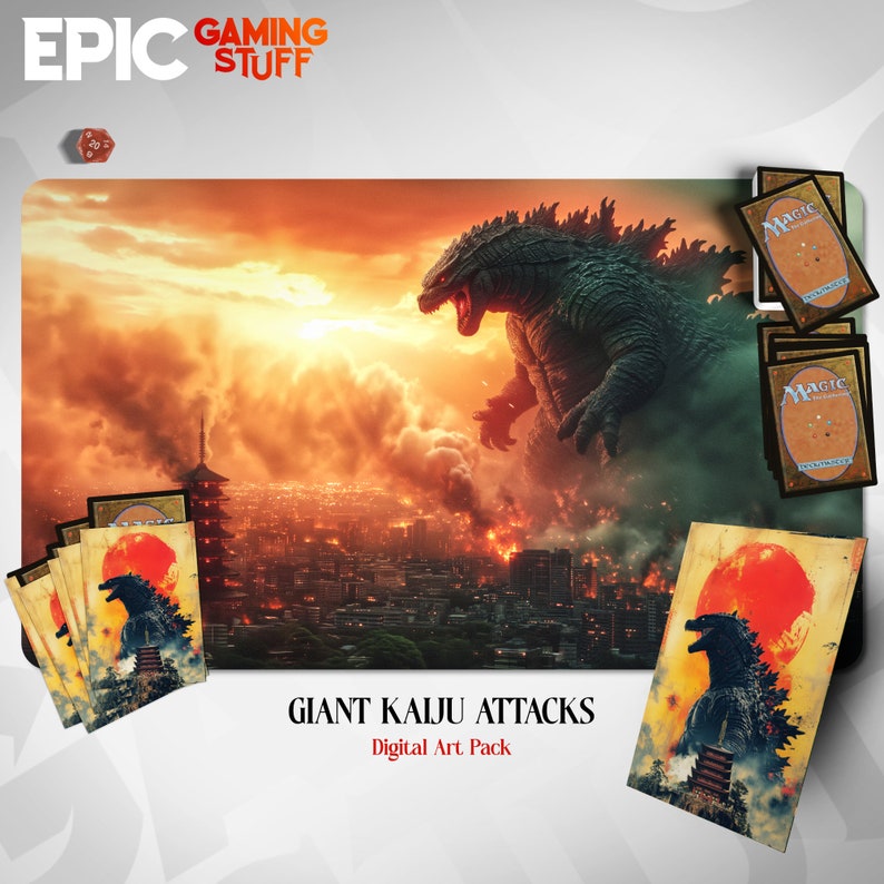 Kaiju Monster Attack Godzilla Inspired High Resolution Digital Art Set ...