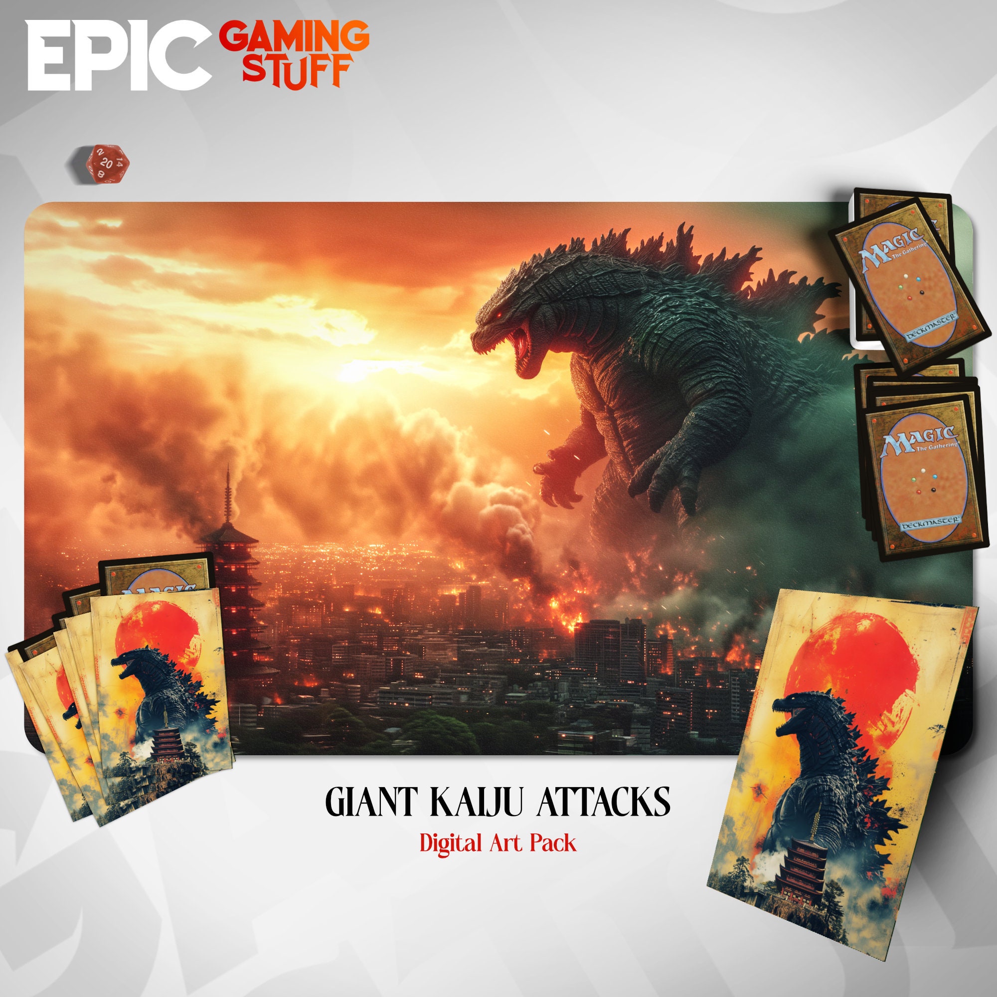 Kaiju Monster Attack Godzilla Inspired High Resolution Digital Art Set ...