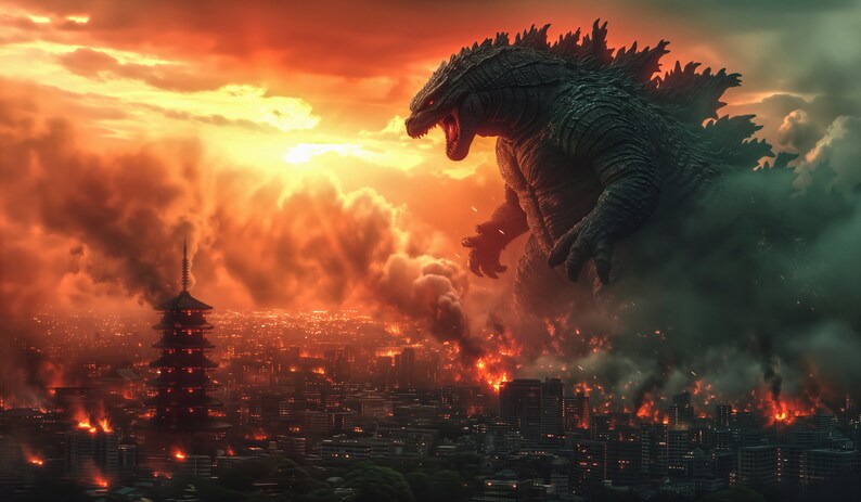 Kaiju Monster Attack Godzilla Inspired High Resolution Digital Art Set ...