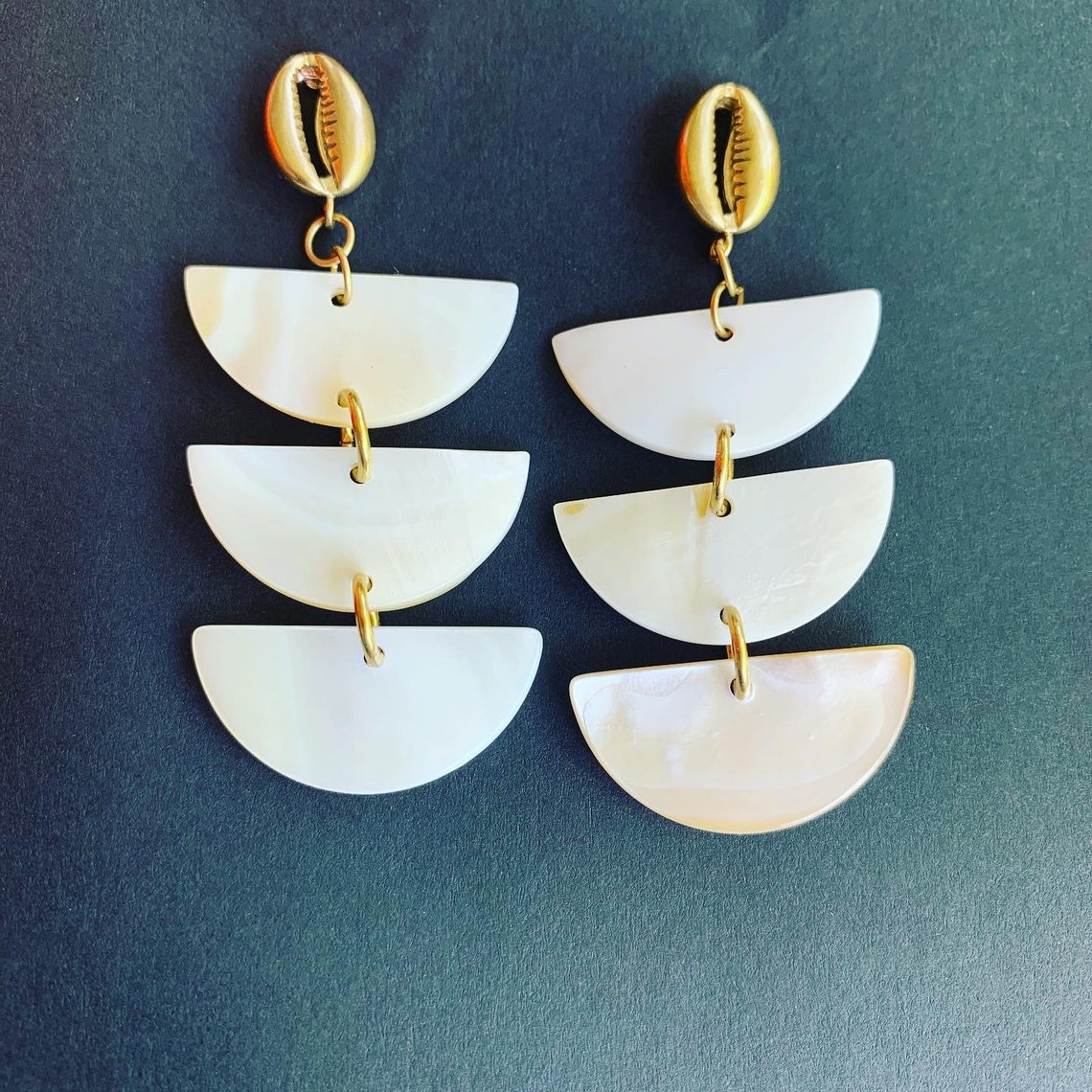 Brass and Cowrie Shell Statement Earrings Brass Geometric - Etsy