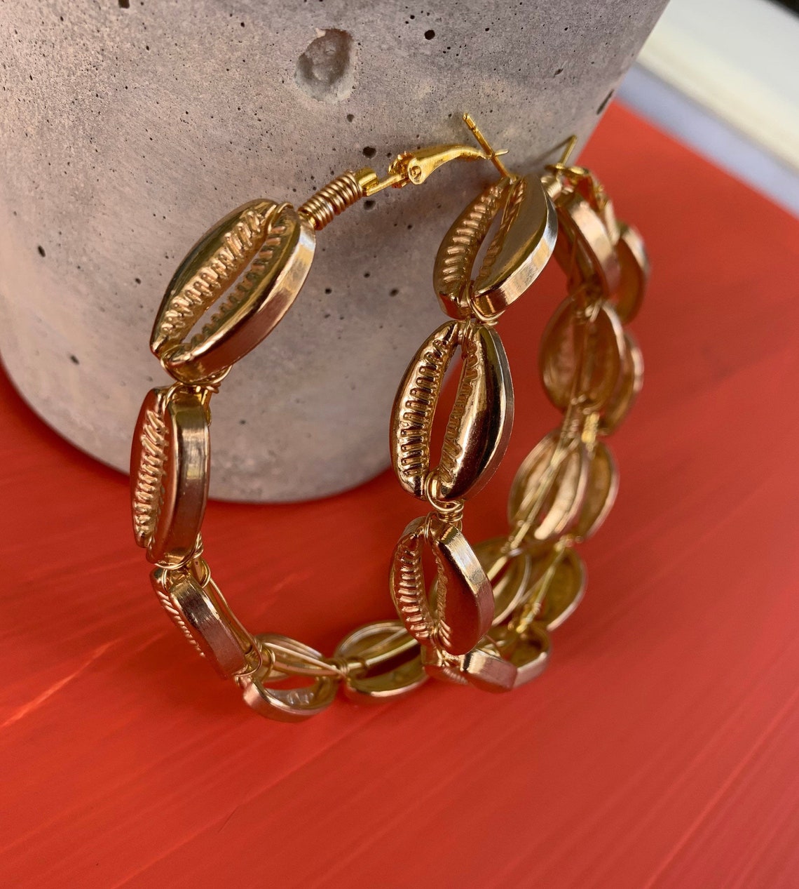 Cowrie Shell Hoops Cowrie Shell Hoops Vacation Shell - Etsy