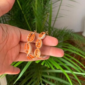 Hand Painted Cowrie Shell Hoops, Tropical Earrings, Colorful Hoop ...