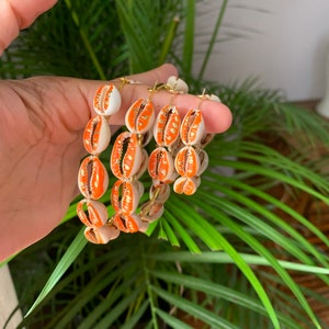 Hand Painted Cowrie Shell Hoops Tropical Earrings Colorful - Etsy