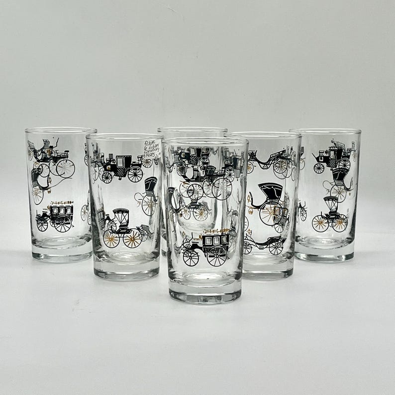 Midcentury 1960s Old-fashioned Carriage Motif Glasses - Etsy