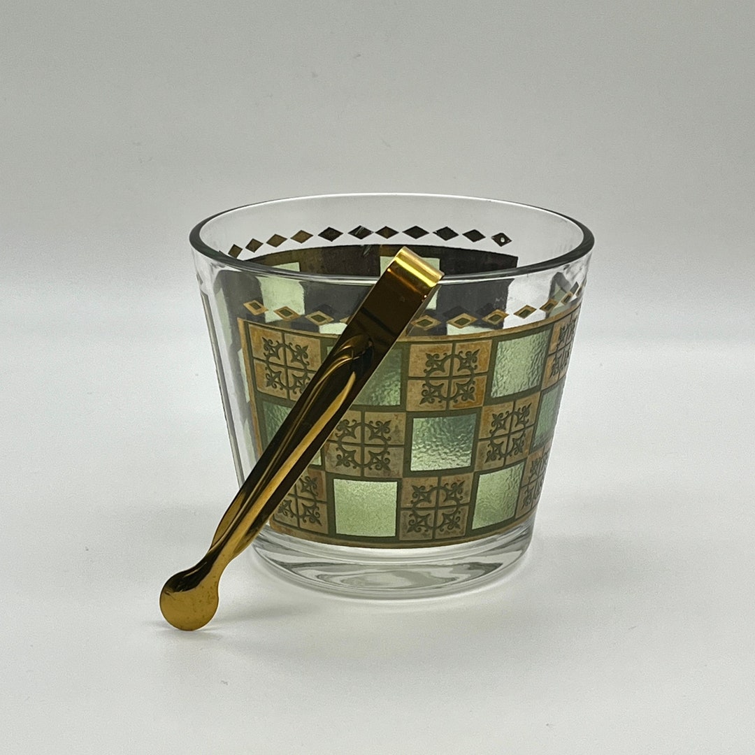 1960s Culver Glass Ice Bucket With Gold Ice Tongs - Etsy