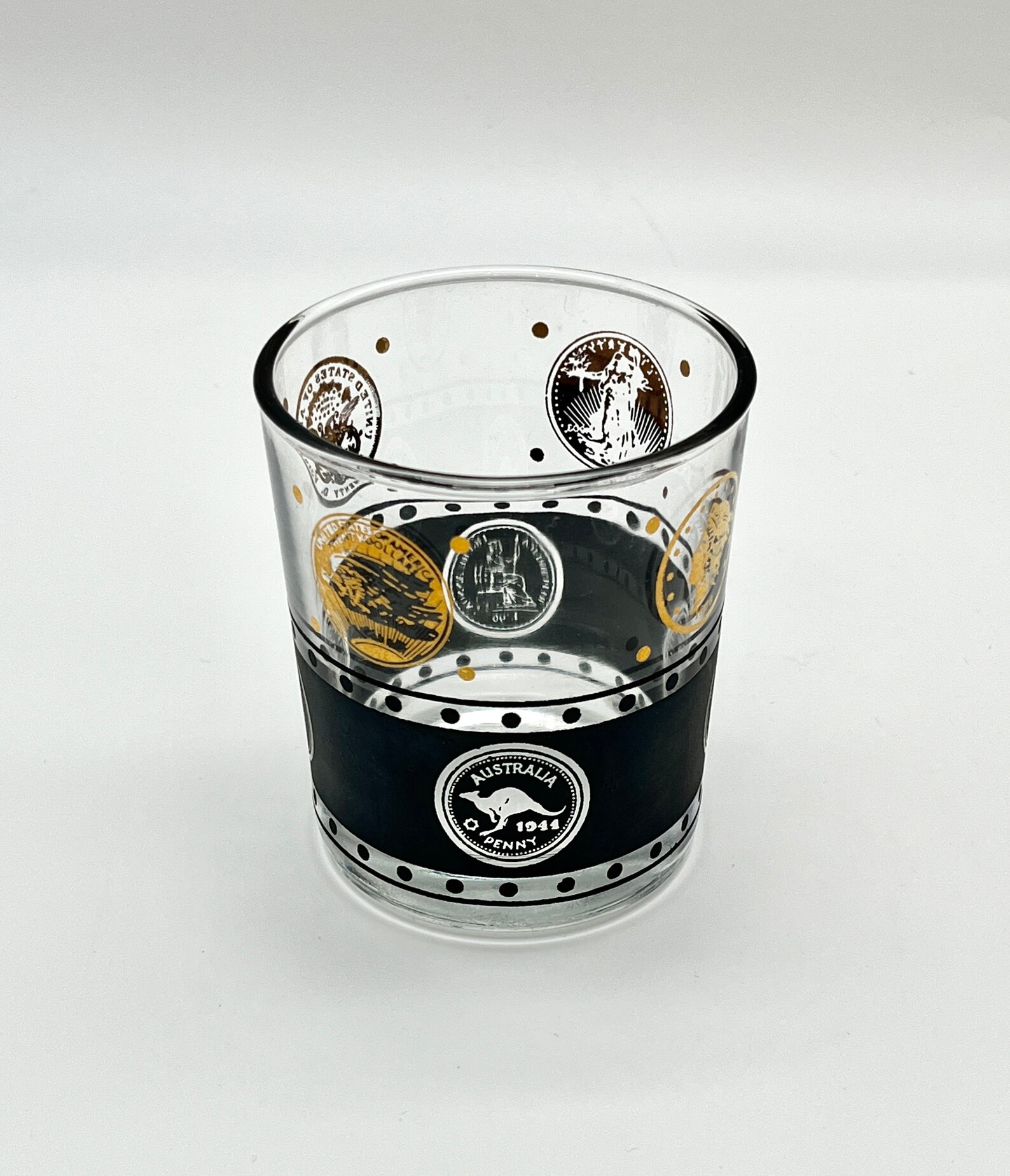 1960s Black & Gold Coin Motif Low Ball Cocktail Glasses, S/6 - Etsy