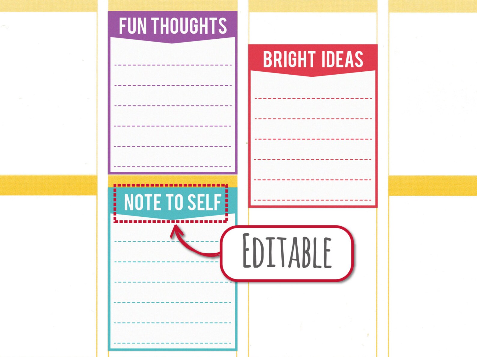 Editable Note Pad printable. Colorful Lined Boxes With - Etsy