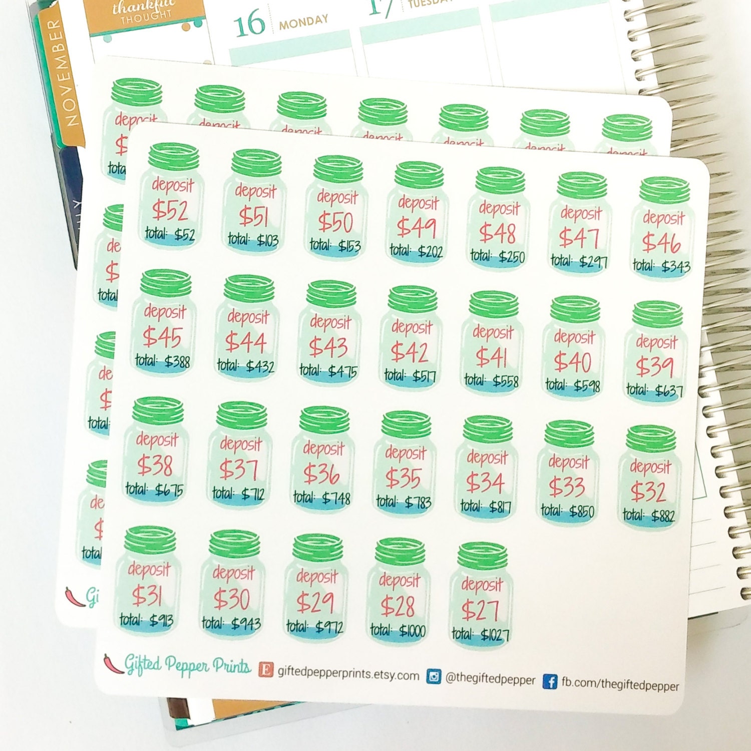 PRINTED Money saving stickers saving routine mason jar | Etsy
