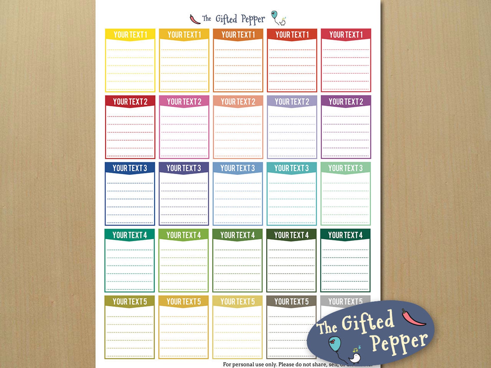 Editable Note Pad printable. Colorful Lined Boxes With - Etsy