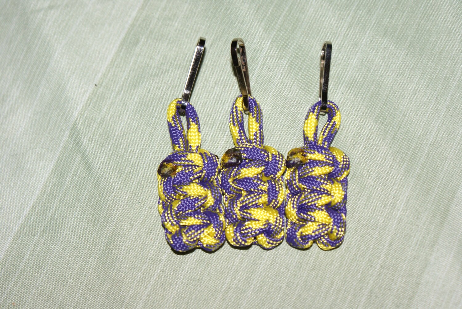 Yellow and Purple Paracord Zipper Pulls (Available in packs of 3 or 4 ...