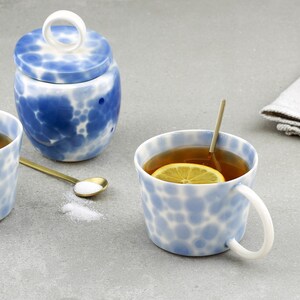 Porcelain Polka Blue Dots Container. Handmade Ceramic Sugar Basin ...