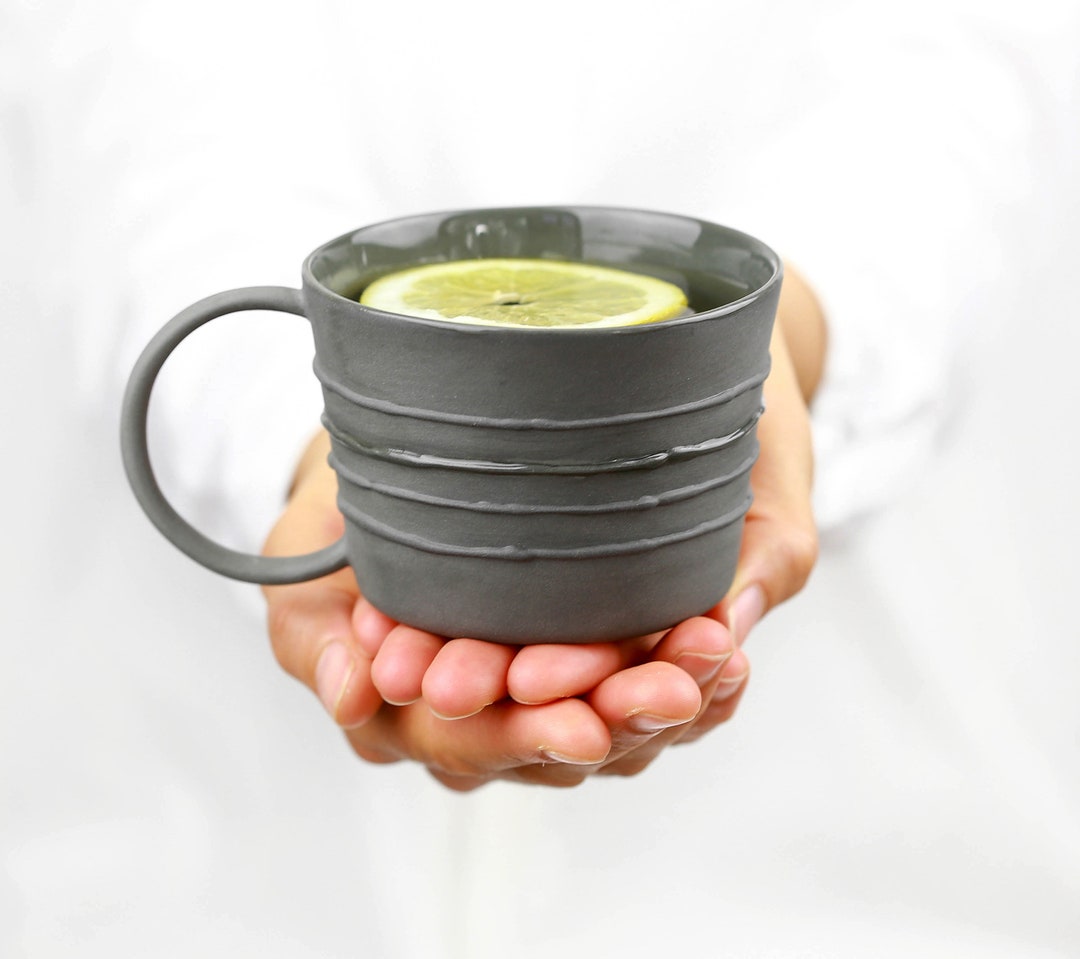 Black Matte Porcelain Mug. Handmade Ceramic Tea Mug. Porcelain Gray Mug ...