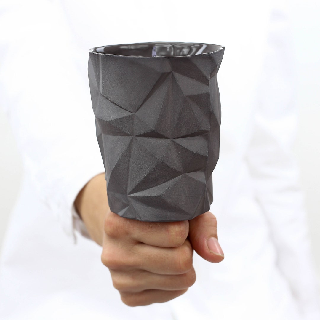 Handmade Mug. Gray Porcelain Geometric Minimalist Mug. Pencil Holder ...