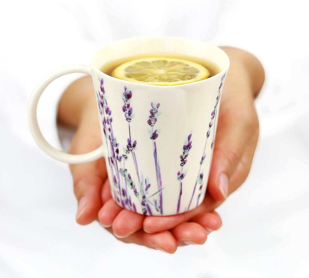 Handmade Ceramic Mug. Porcelain Lavender Romantic Tea Mug. Handpainted ...
