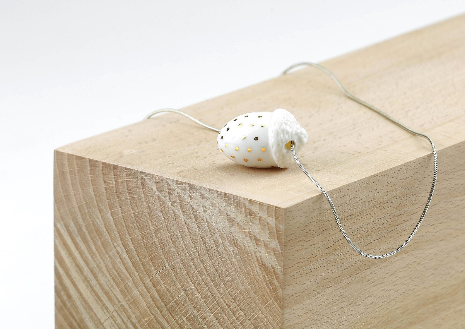 Porcelain Dainty Jewelry. White&gold.ceramic Delicate Acorn Pendant ...