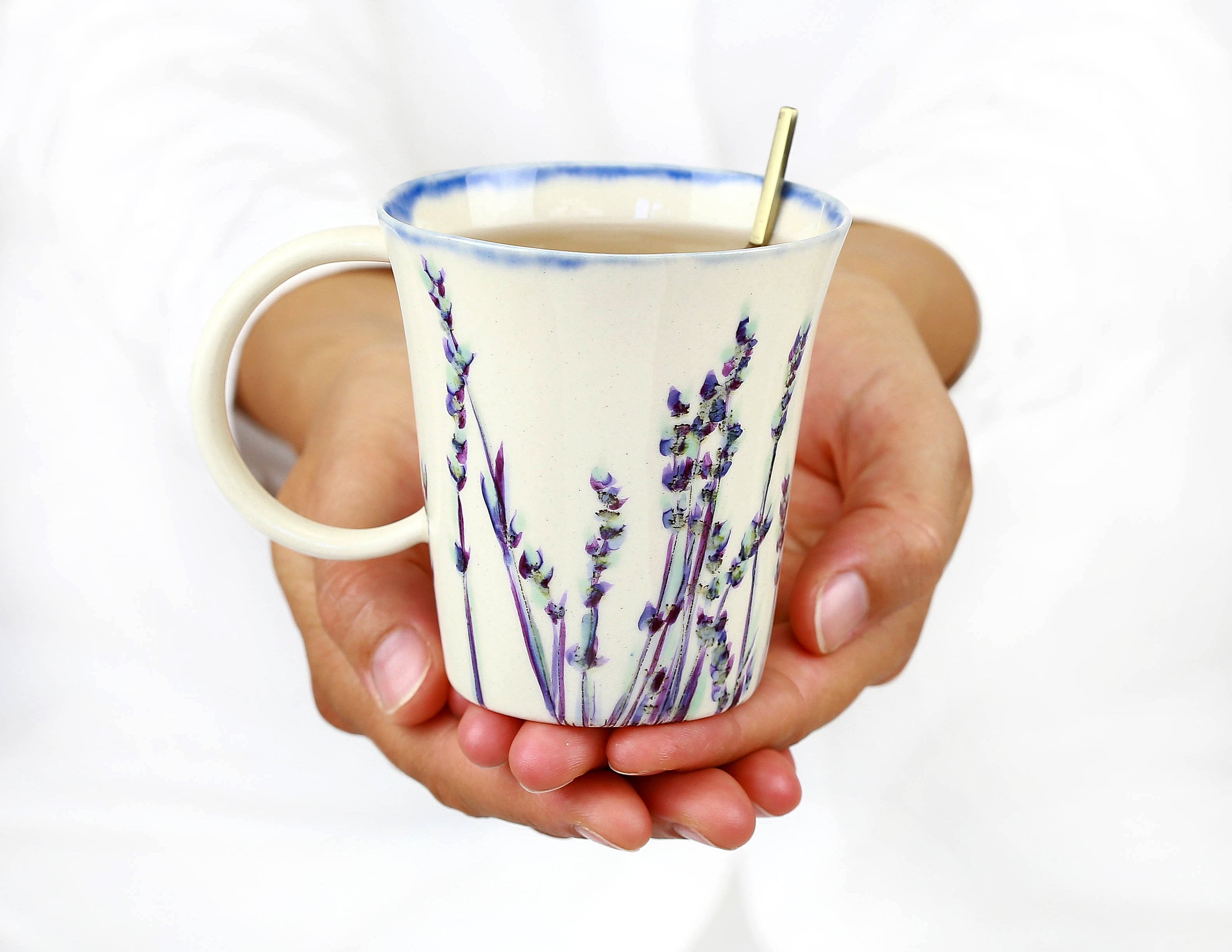 Handmade Ceramic Mug. Porcelain Lavender Romantic Tea Mug. Handpainted ...