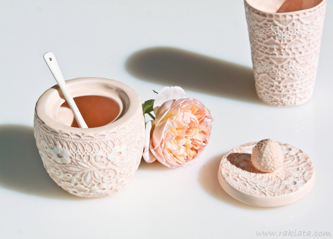 Handmade Ceramic Sugar Bowl. Porcelain Lace Delicate Sugar - Etsy