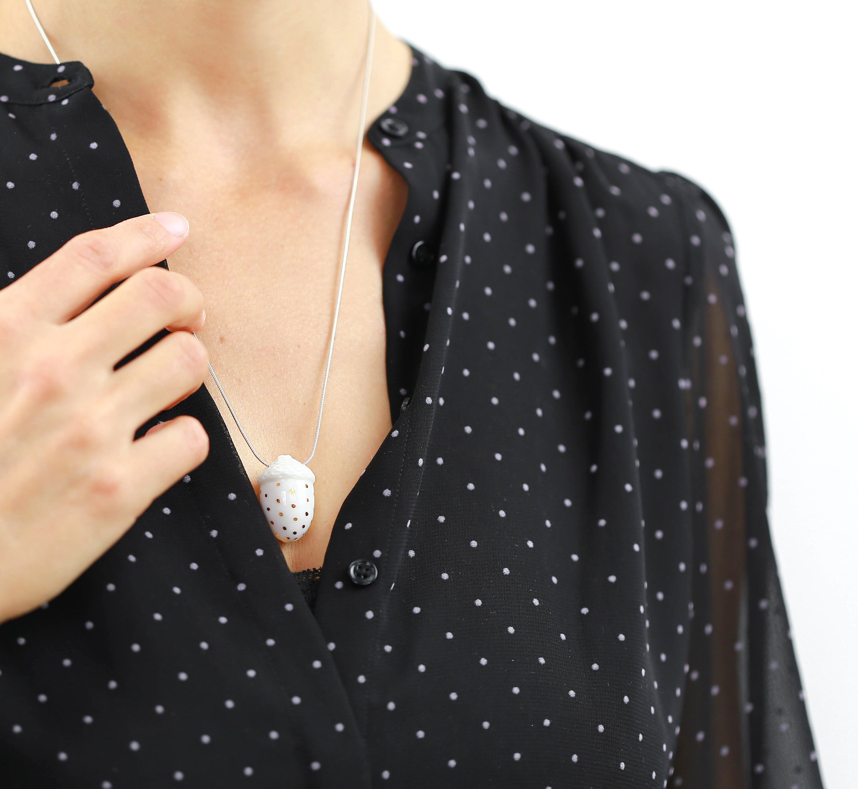 Porcelain Dainty Jewelry. White&gold.ceramic Delicate Acorn Pendant ...