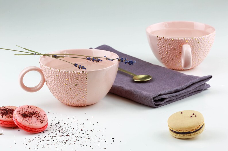 Ceramic Handmade Mugs. Porcelain Pink & Gold Mug. Stoneware - Etsy