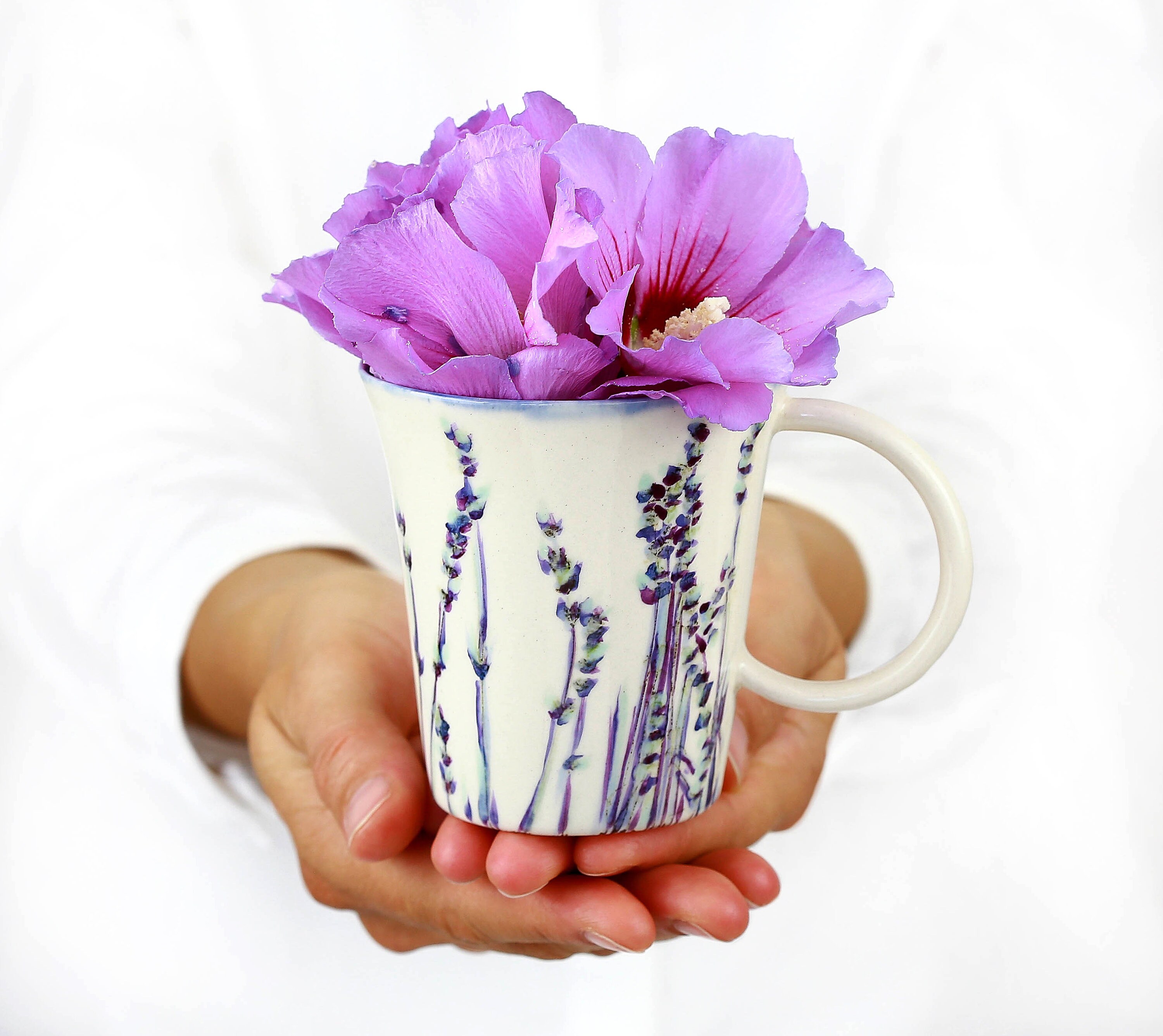 Handmade Ceramic Mug. Porcelain Lavender Romantic Tea Mug. Handpainted ...
