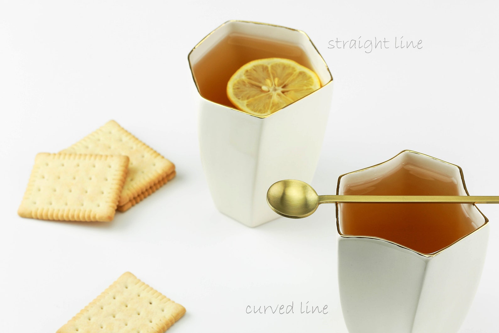 Handmade Ceramic Mug. Porcelain White & Gold Stylish Tumbler. Geometric ...
