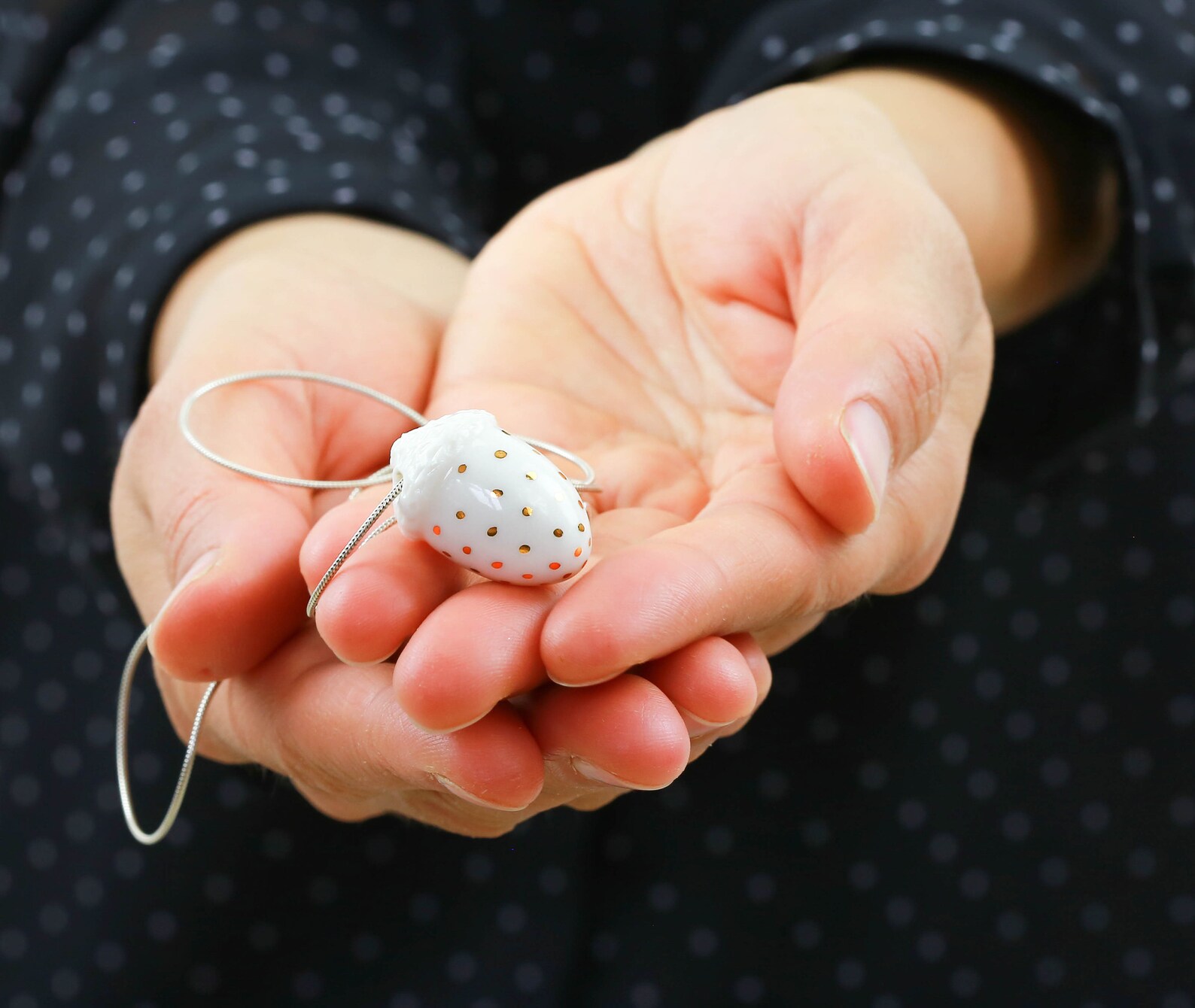 Porcelain Dainty Jewelry. White&gold.ceramic Delicate Acorn Pendant ...
