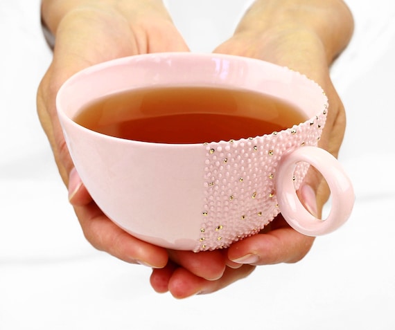 Ceramic Handmade Mugs. Porcelain Pink & Gold Mug. Stoneware - Etsy