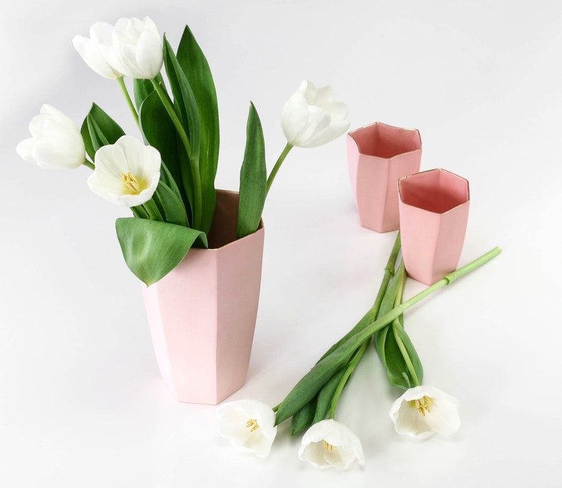 Geometric Minimalist Pink Porcelain Vase.handmade Contemporary Ceramic ...