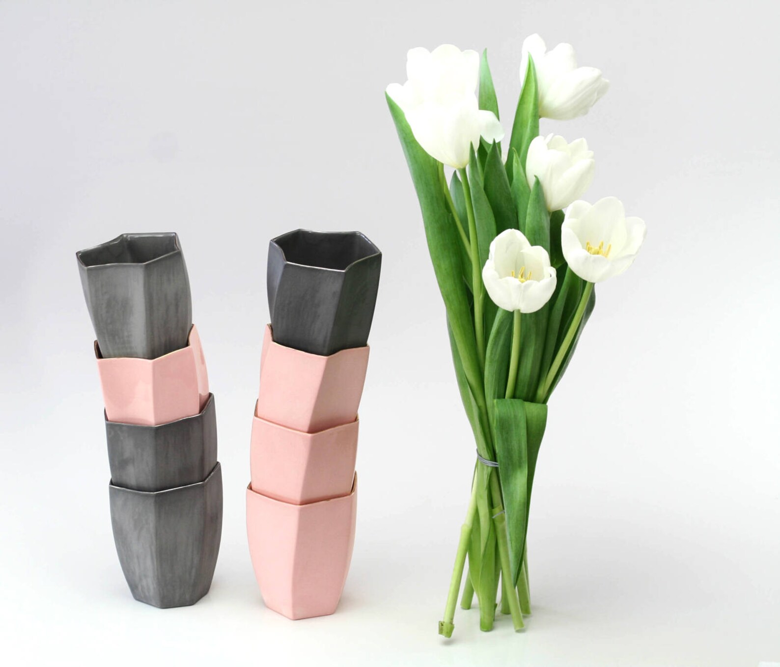 Handmade Ceramic Mug.porcelain Simple Tumbler. Gray & Silver. Geometric ...