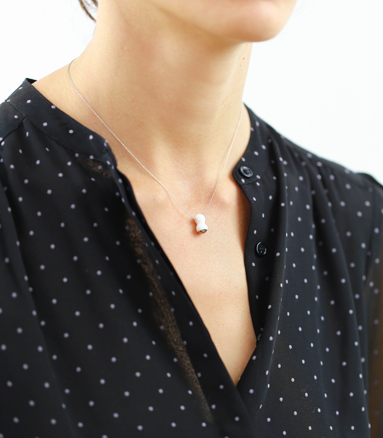 Minimalist Necklace. Silver Tiny Necklace. Porcelain Jewelry. | Etsy
