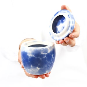 Porcelain Polka Blue Dots Container. Handmade Ceramic Sugar Basin ...