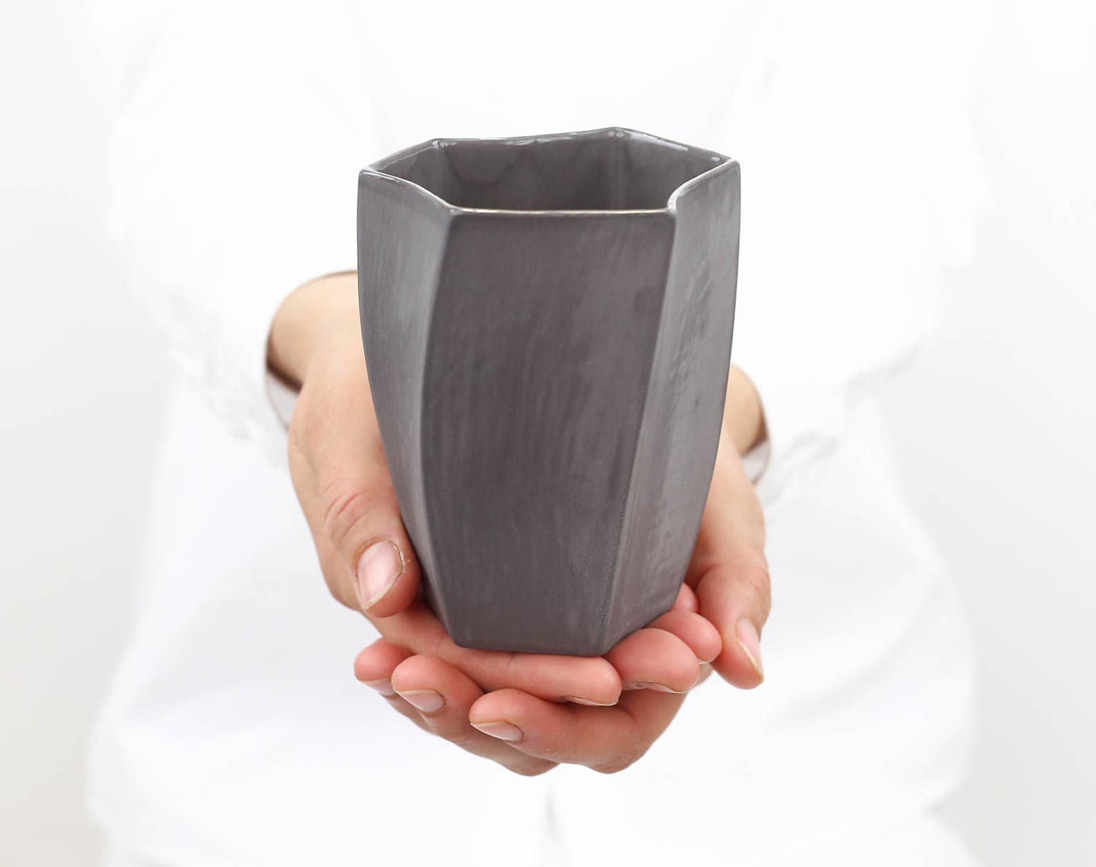 Handmade Ceramic Mug.porcelain Simple Tumbler. Gray & Silver. Geometric ...