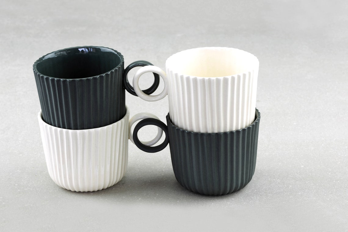 Porcelain Geometric White Mug.handmade Ceramic Cup.minimalist - Etsy