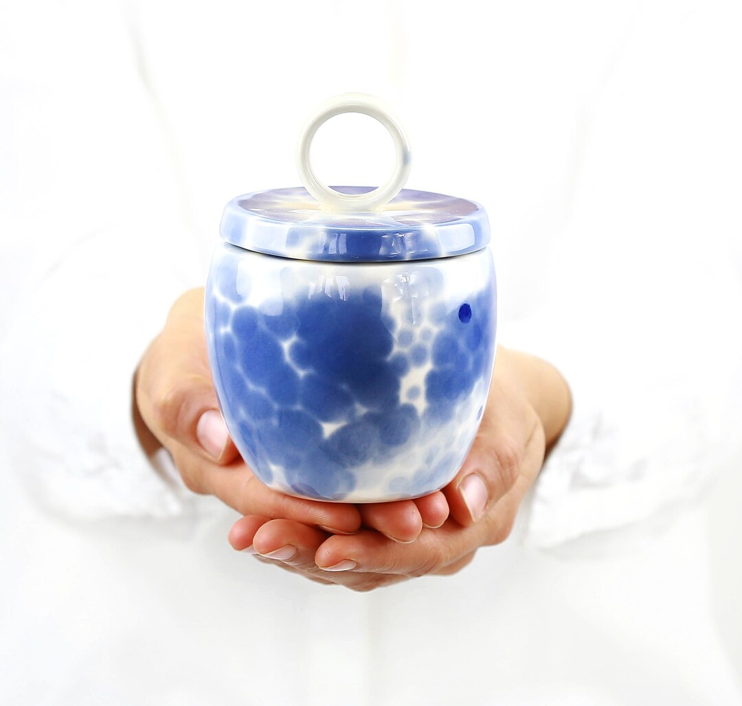 Porcelain Polka Blue Dots Container. Handmade Ceramic Sugar Basin ...