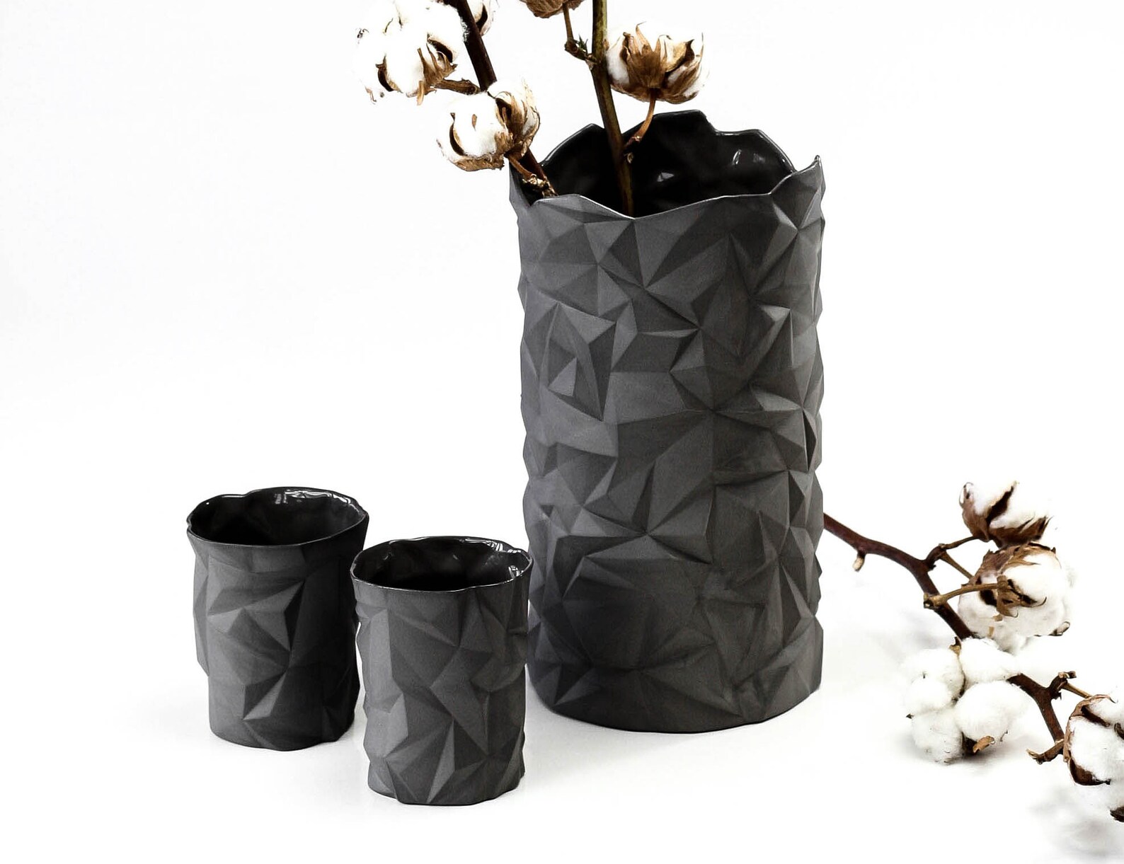 Geometric Vase Gray Ceramic Vase Origami Inspired Gray | Etsy