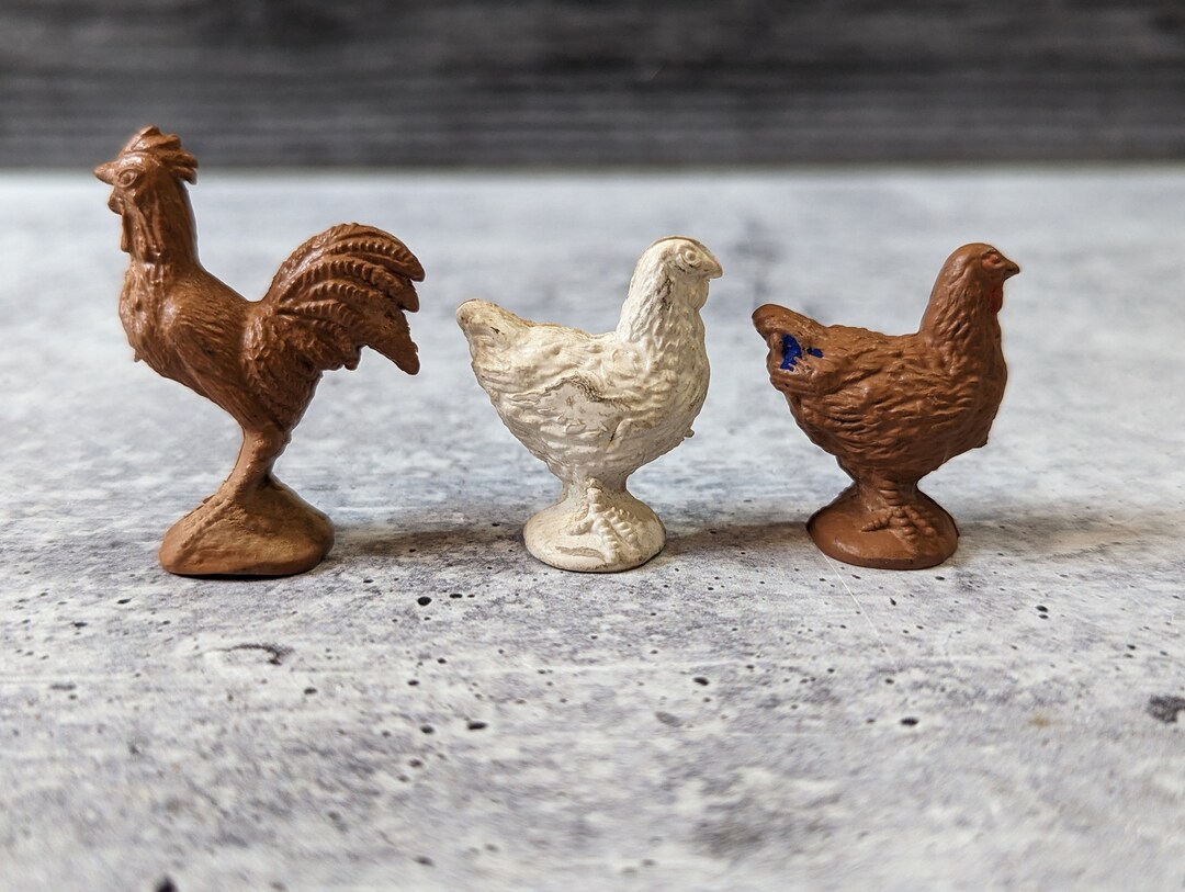 Vintage Set of 3 Tiny Rubber/hard Plastic Rooster and Hens, Brown and ...