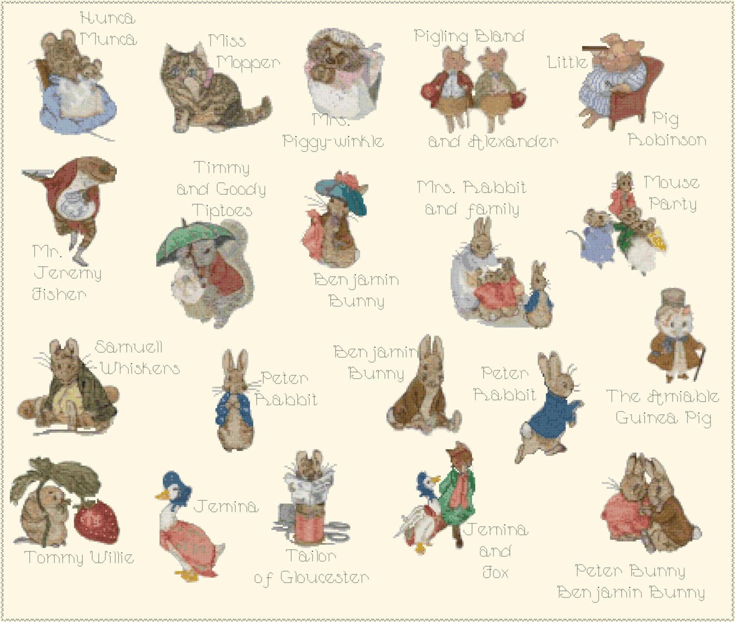 Beatrix potter's characters counted Cross Stitch Pattern | Etsy