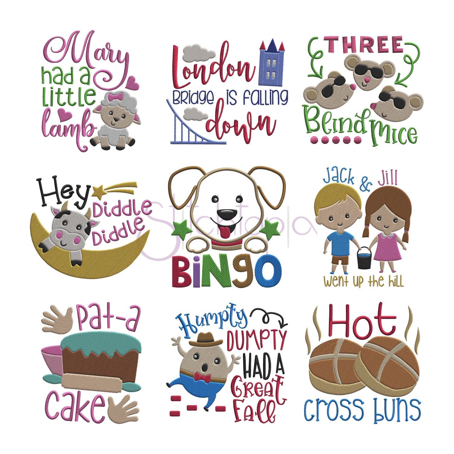 Nursery Rhymes Embroidery Design Set 2 9 Designs 6 Sizes - Etsy