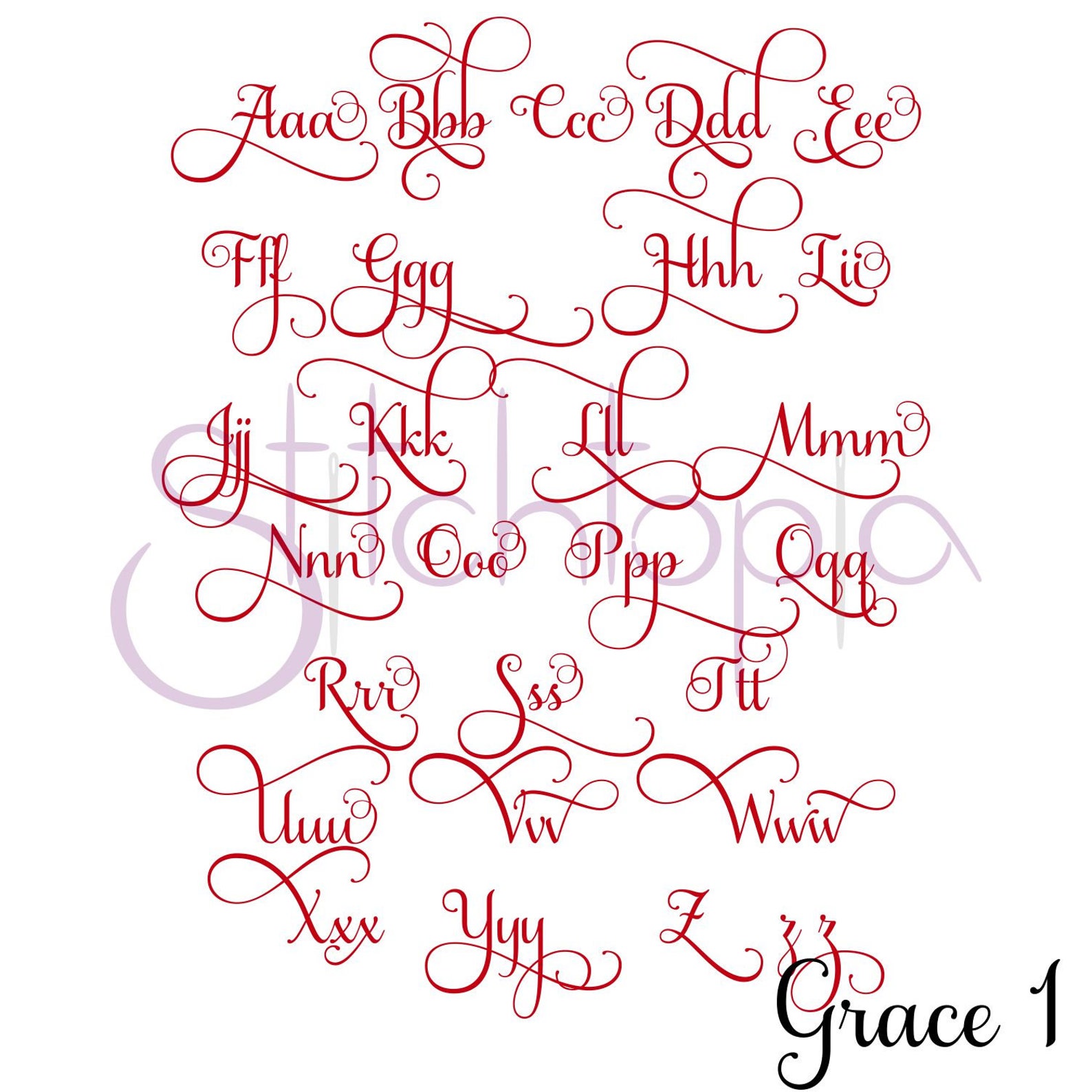 Grace Embroidery Font #1 - 5" 6" 7" 11 Formats Machine Embroidery Fonts ...