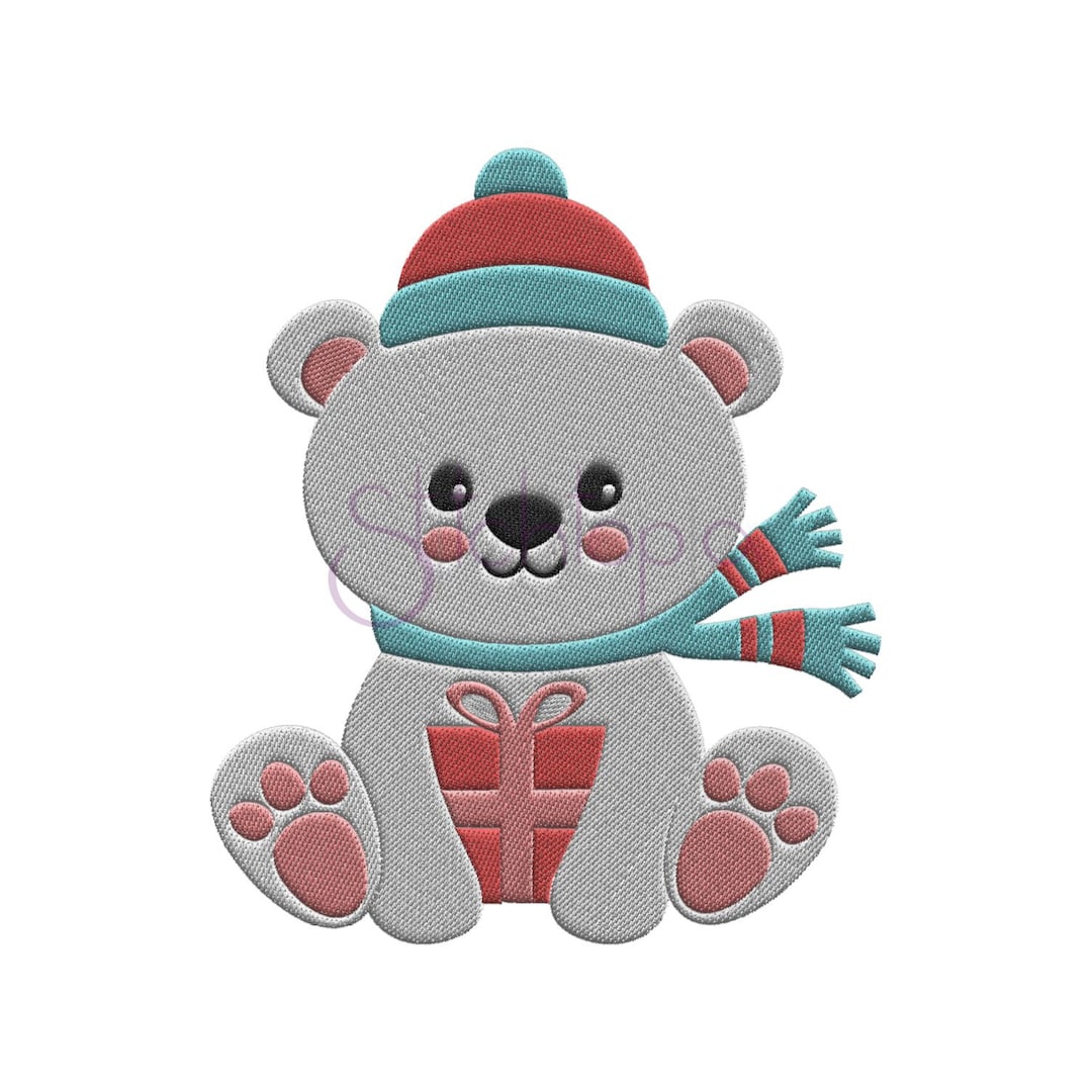 Polar Bear With Present Embroidery Design - 6 Sizes 10 Formats Dst Exp ...