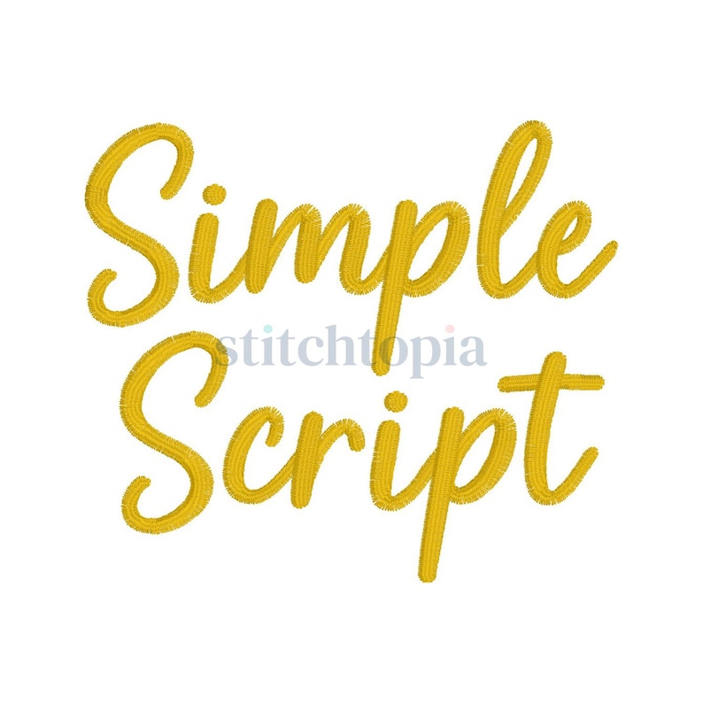 Simple Script Embroidery Font .75" 1" 1.25" 1.5" 2" Formats Bx Dst Exp ...