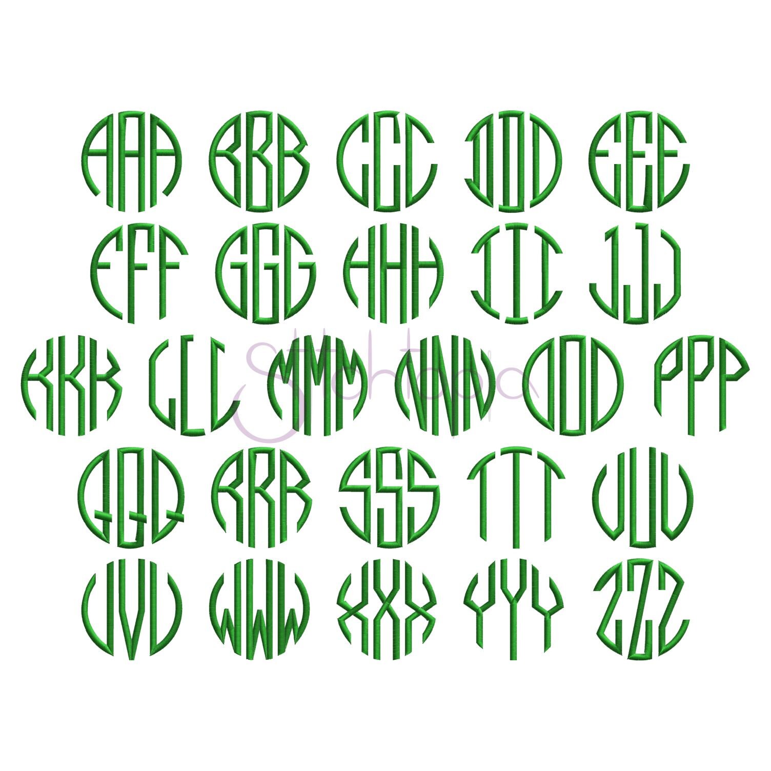 Circle Round Monogram Embroidery Font Thin .5″ .75″ 1″ 1.5″ 2″ 2.5 ...