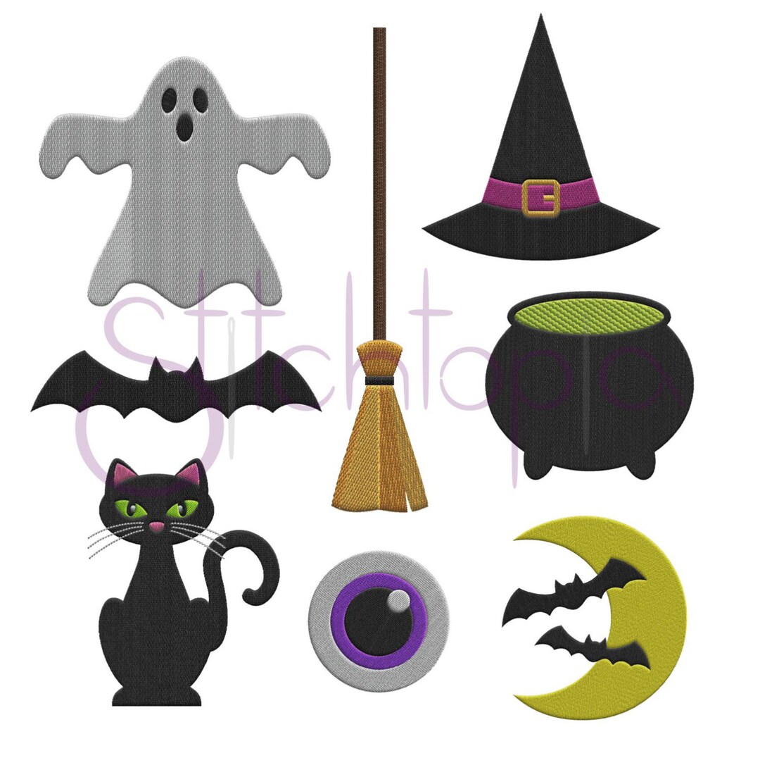 Halloween Embroidery Design Set - 8 Designs 10 Formats Ghost Broom ...