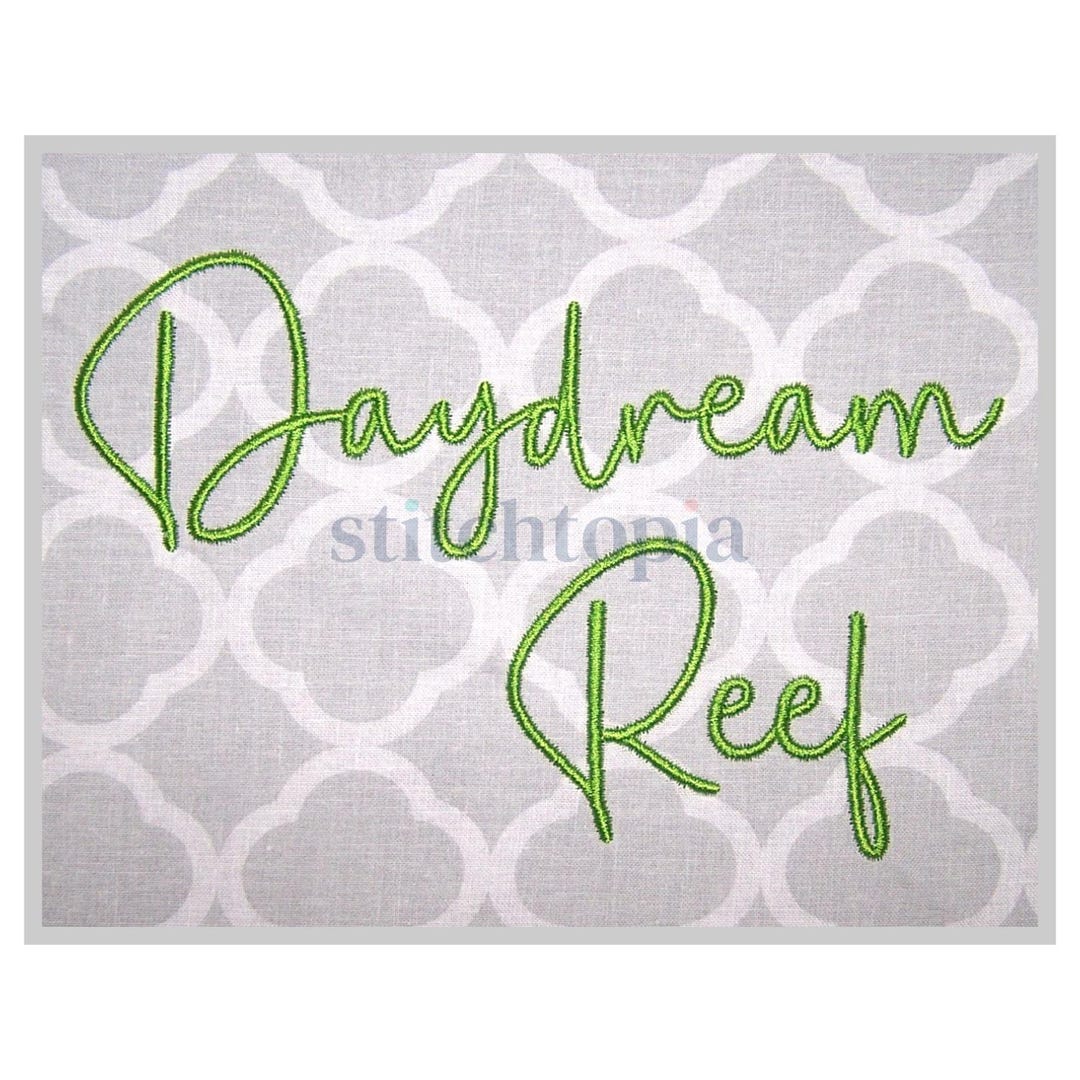 Reef Embroidery Font .75" 1" 1.25" 1.5" 2" Formats: Bx Dst Exp Hus Jef ...