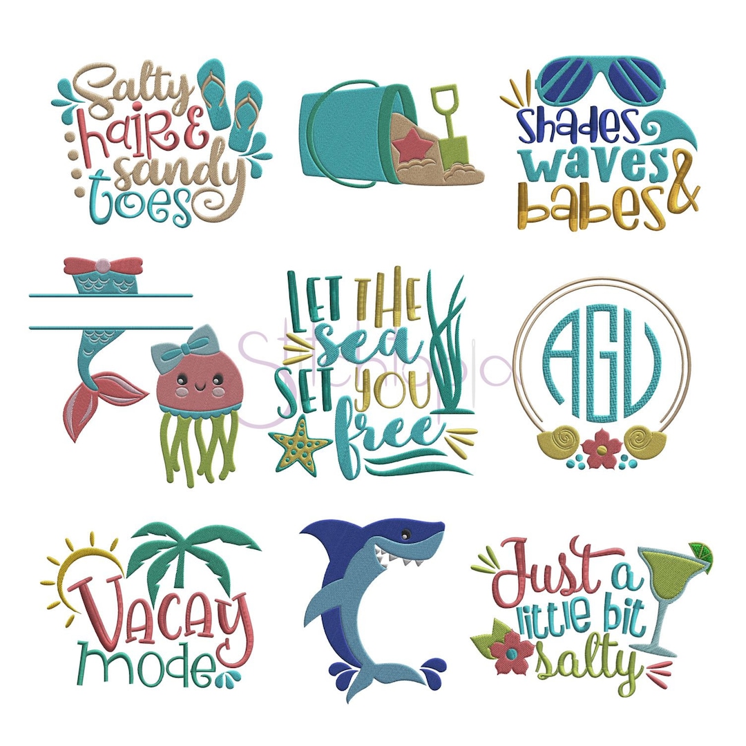 Beach Embroidery Design Set - 10 Designs 6-8 Sizes Each 10 Formats ...